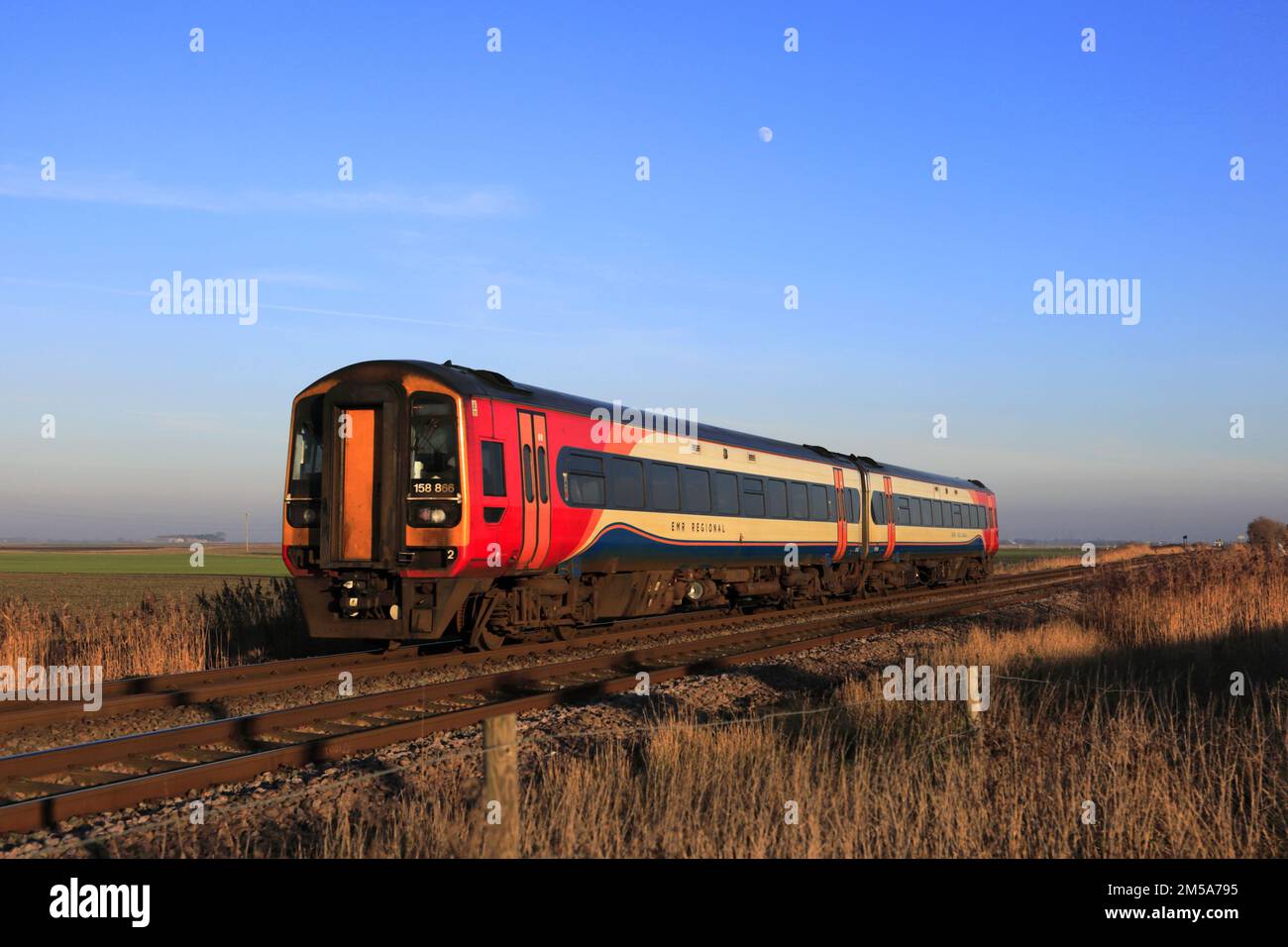 East Midlands Regional train 158866 near Whittlesey town, Fenland ...