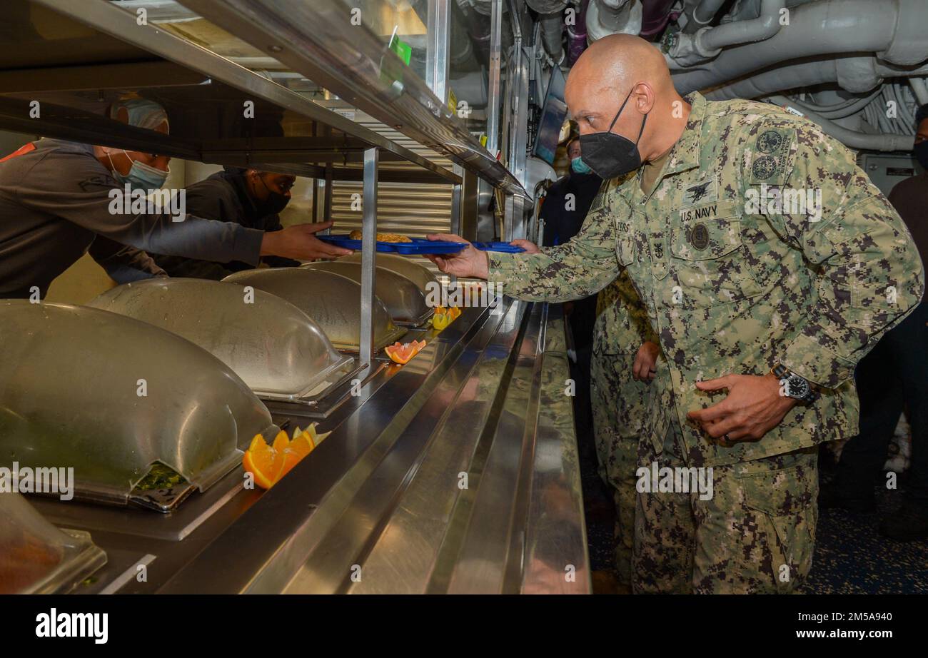 220215-N-GP384-1259 MEDITERRANEAN SEA (Feb. 15, 2022) Sailors serve ...