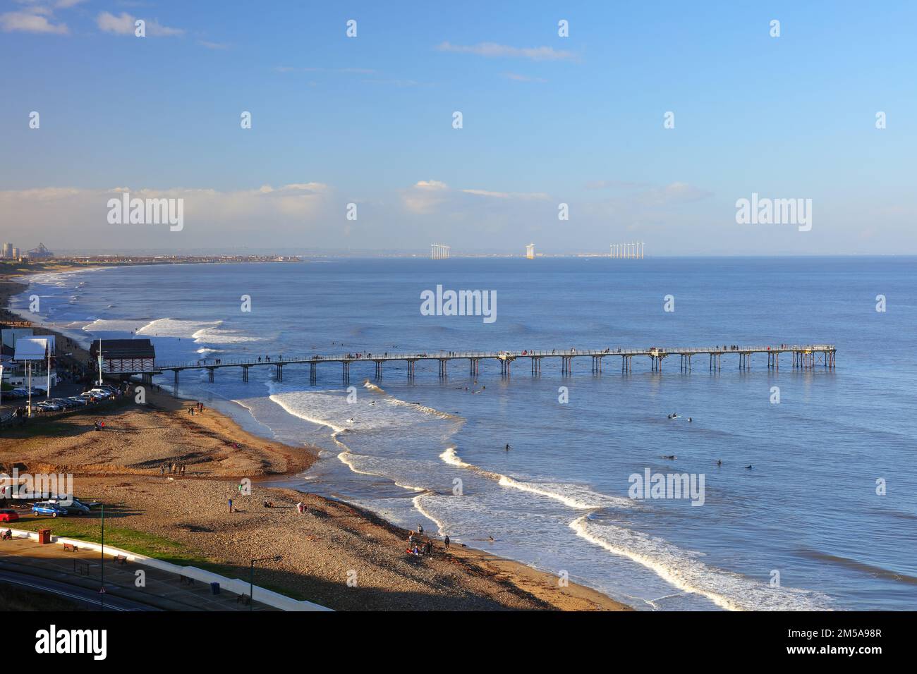 Landscape image of Saltburn on a sunny afternoon with lots of people ...