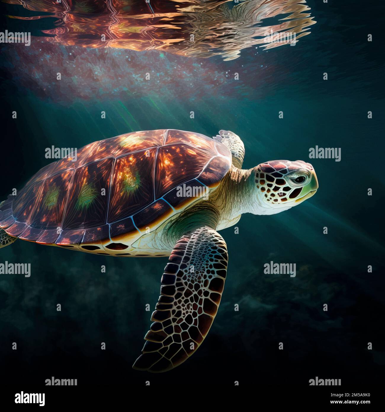 Hawaiian Green Sea Turtle cruising in the warm waters of the Pacific ...