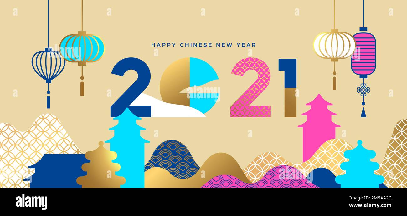 Happy Chinese New Year 2021 greeting card illustration. Modern ...