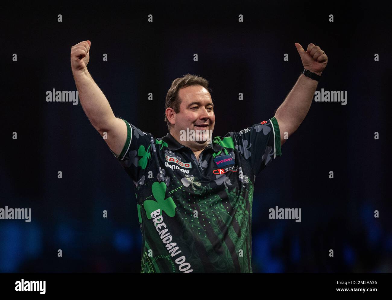 Brendan Dolan reacting during day ten of the Cazoo World Darts ...