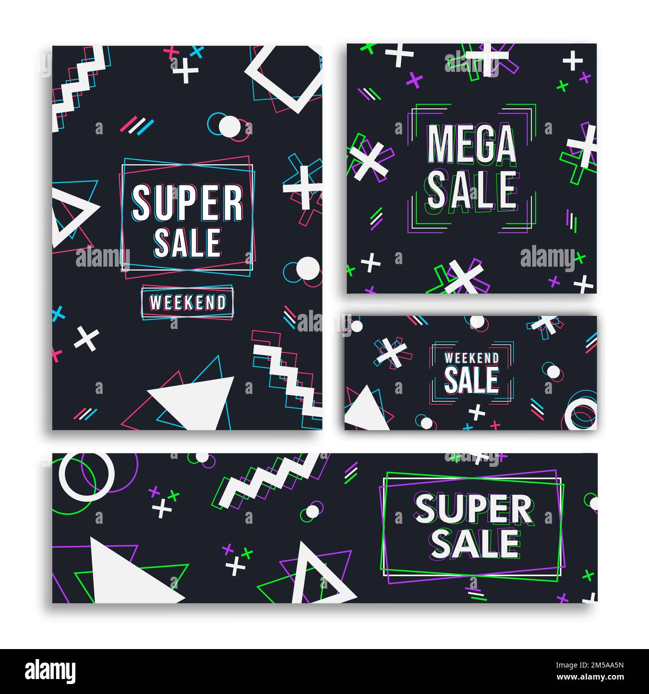 Modern sale template poster set. Abstract holographic geometric shape ...