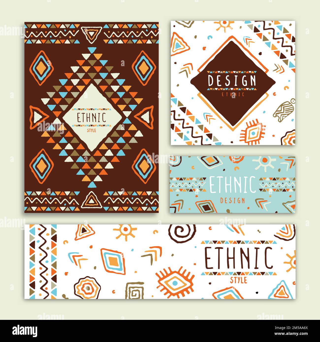 Ethnic art style banner illustration set. Abstract tribal decoration ...