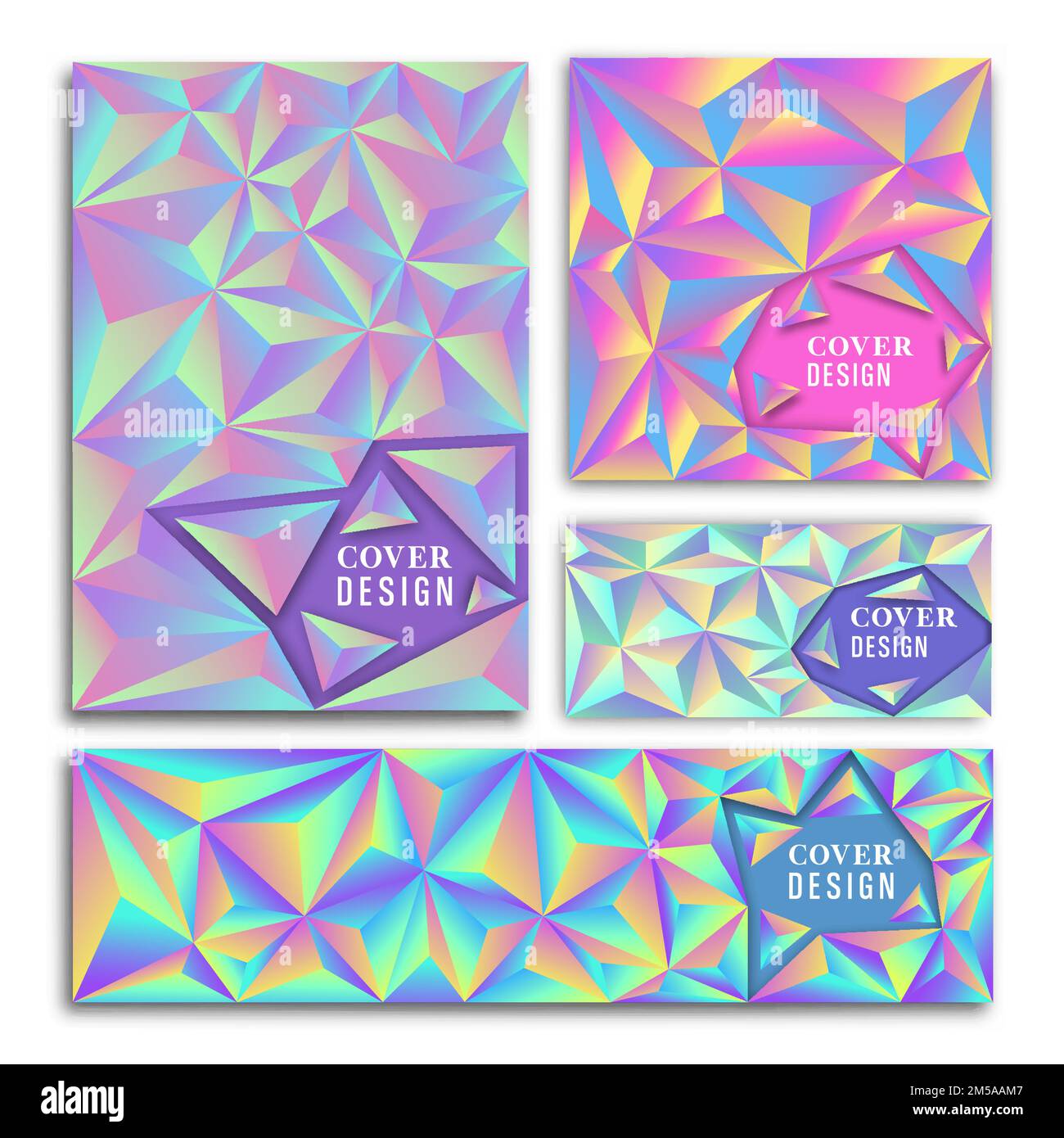 Retro 90s style holographic illustration set. Low poly triangle ...