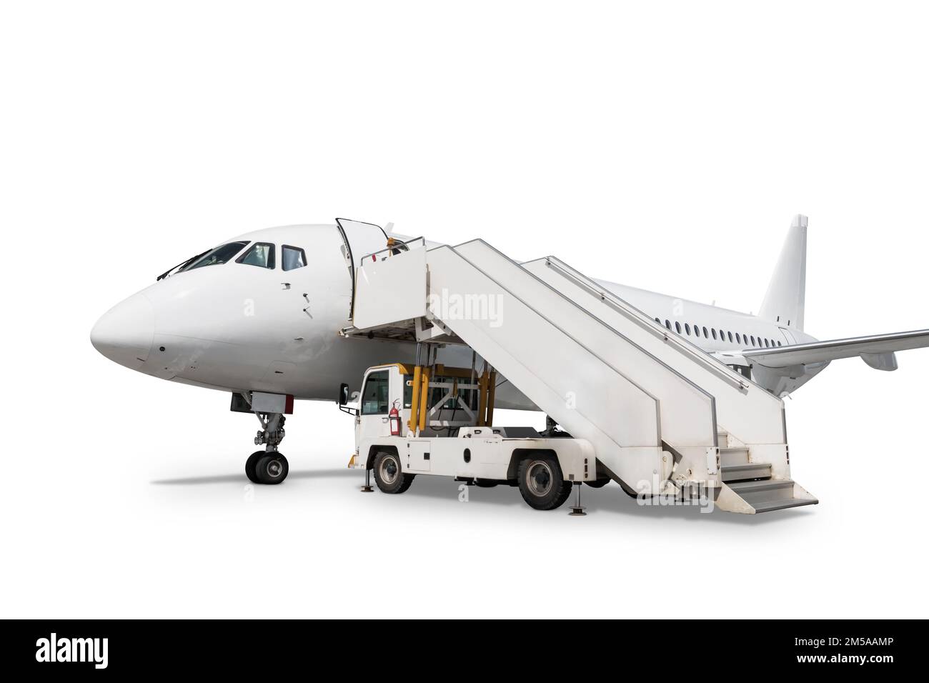 Passenger jetliner with air-stairs isolated on white background Stock ...