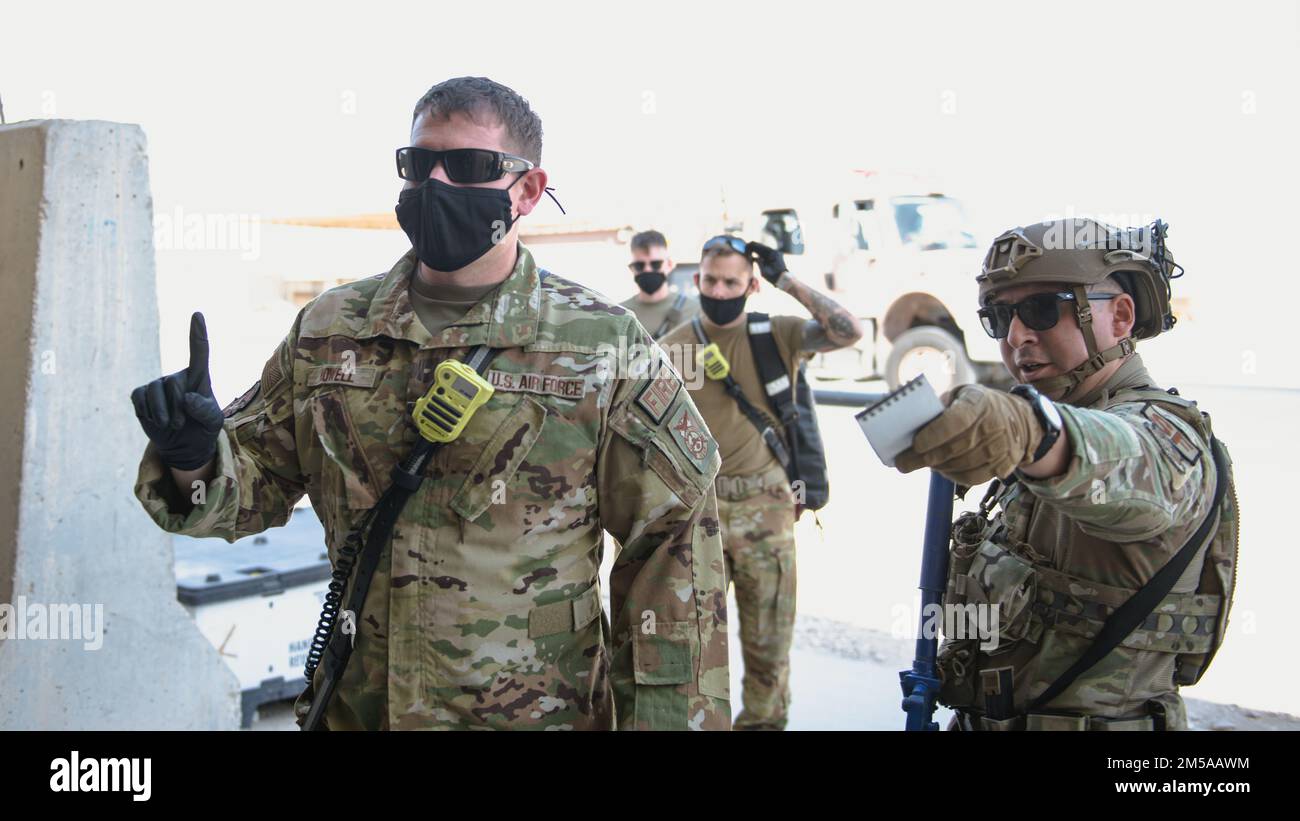 U.S. Air Force firefighters assigned to the 379th Expeditionary Civil ...