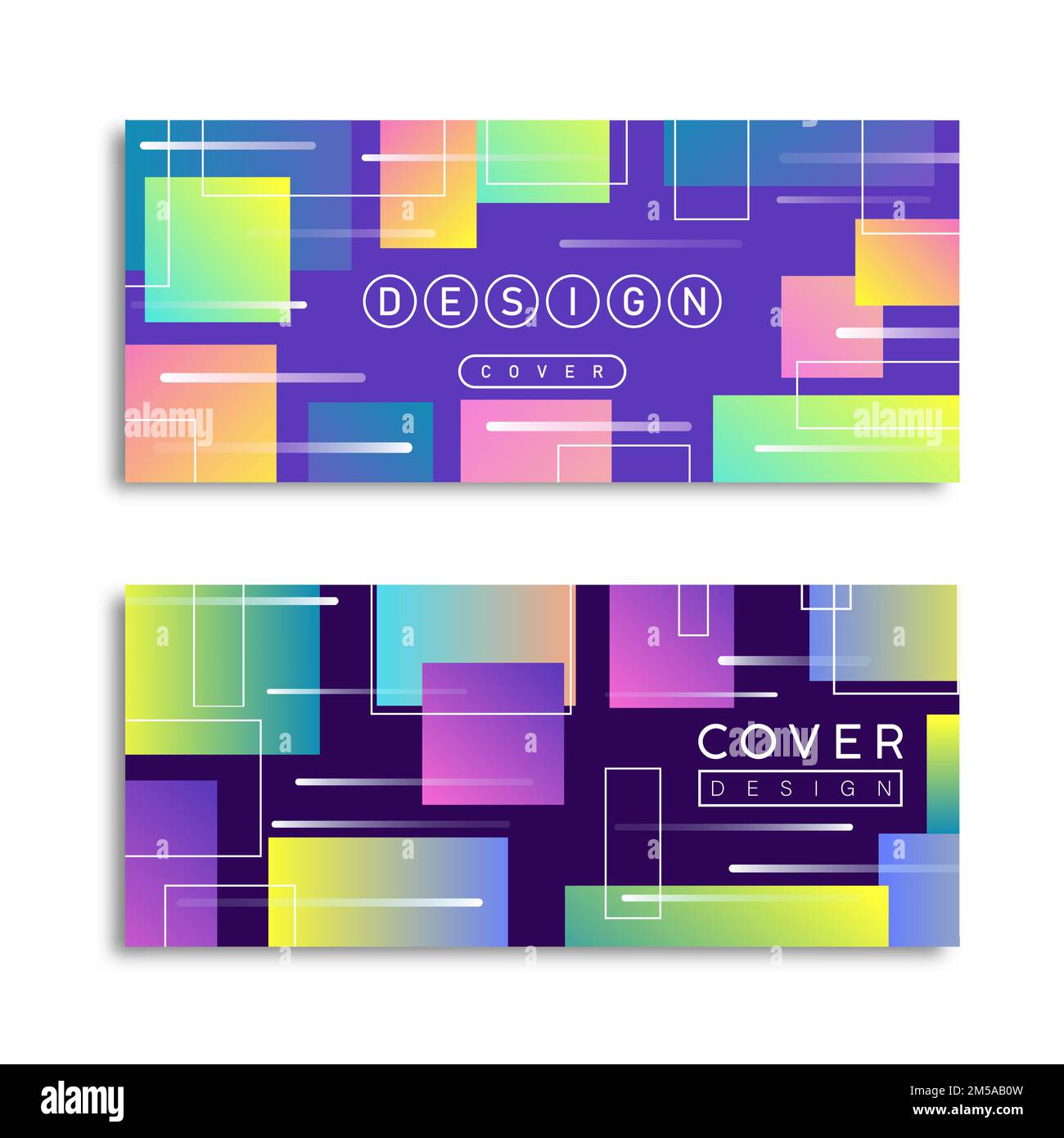 Colorful abstract geometric shape cover set. Futuristic neon decoration ...