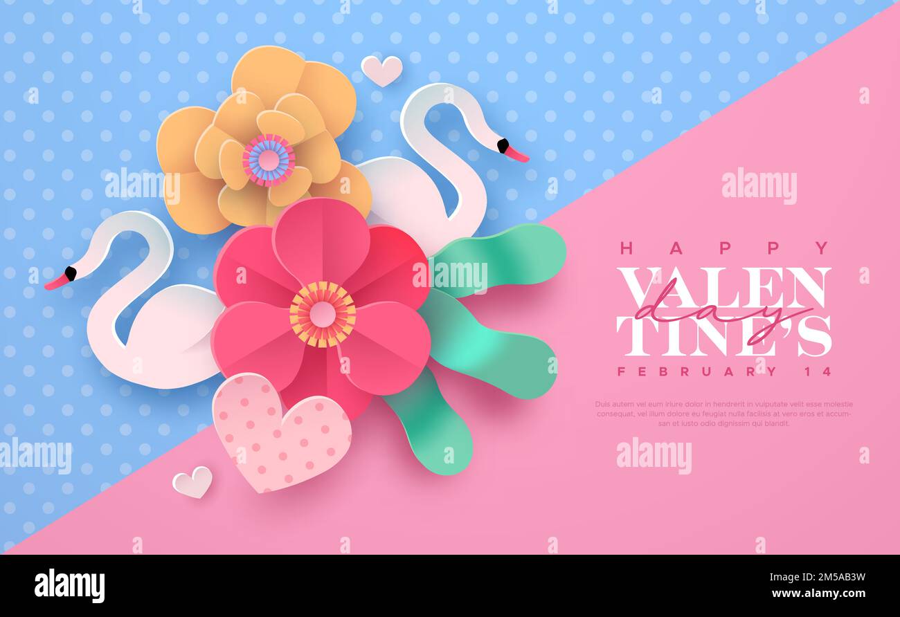 Happy Valentine's Day floral greeting card illustration in realistic 3d ...