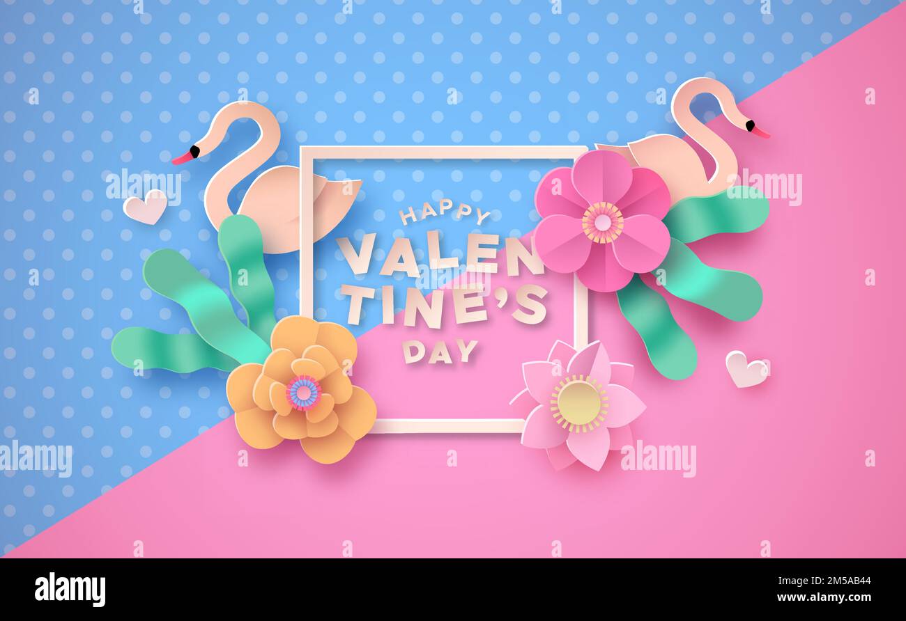 Happy Valentine's day papercut greeting card illustration. Cute spring ...