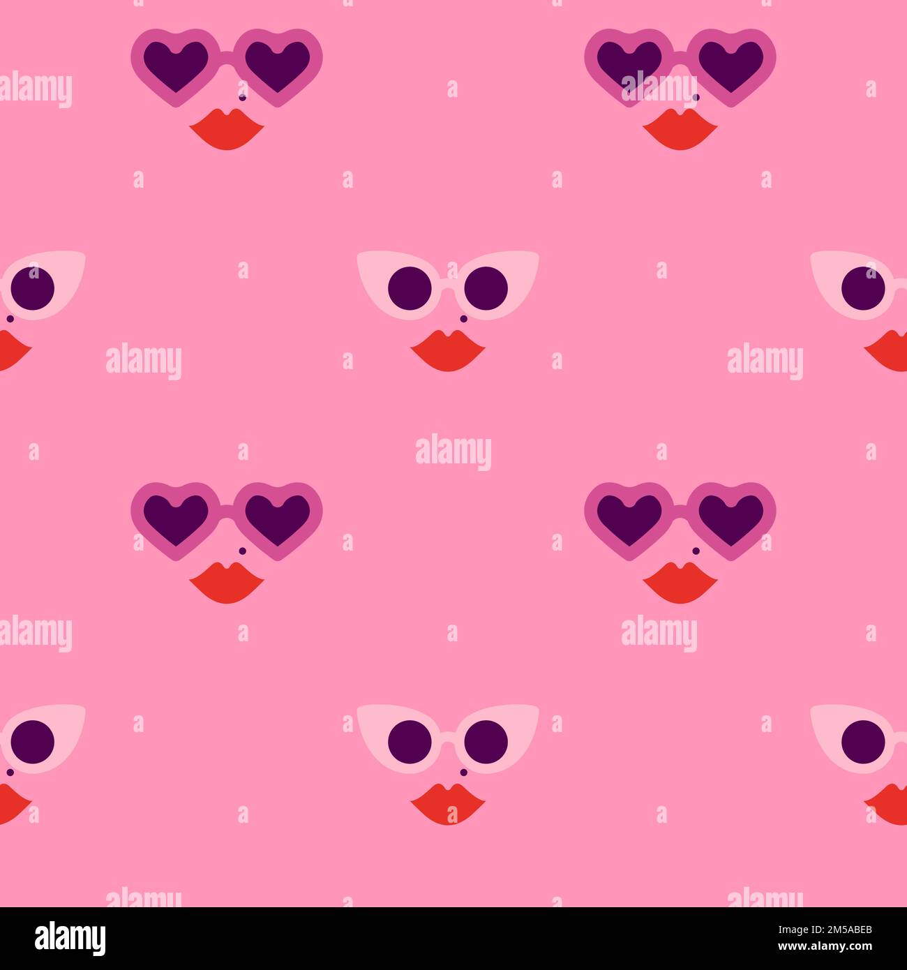 Heart shape sunglasses woman face cartoon seamless pattern. Valentine's ...