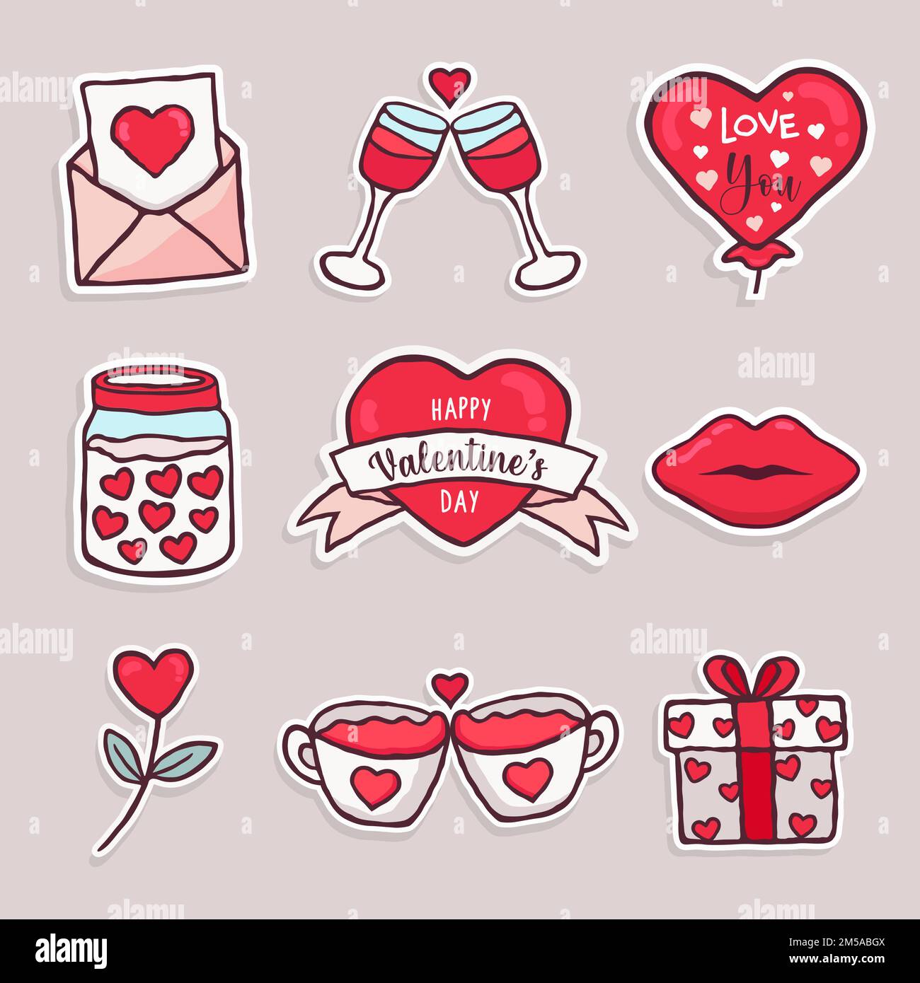 Valentine's Day doodle icon collection, set of hand drawn love ...