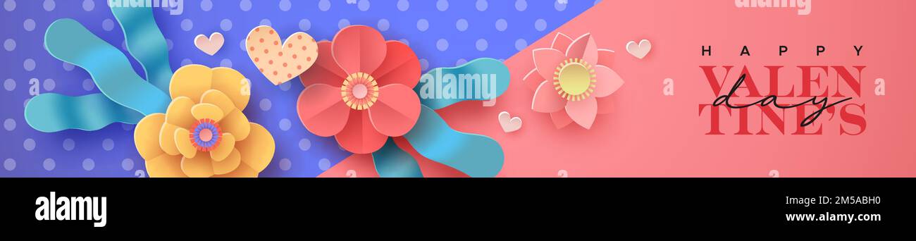 Happy Valentine's Day web banner illustration in 3d papercut style ...