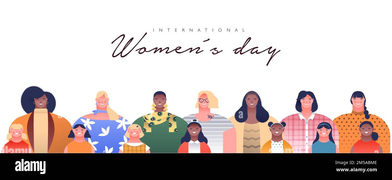 International Women's Day banner illustration of diverse women mother ...