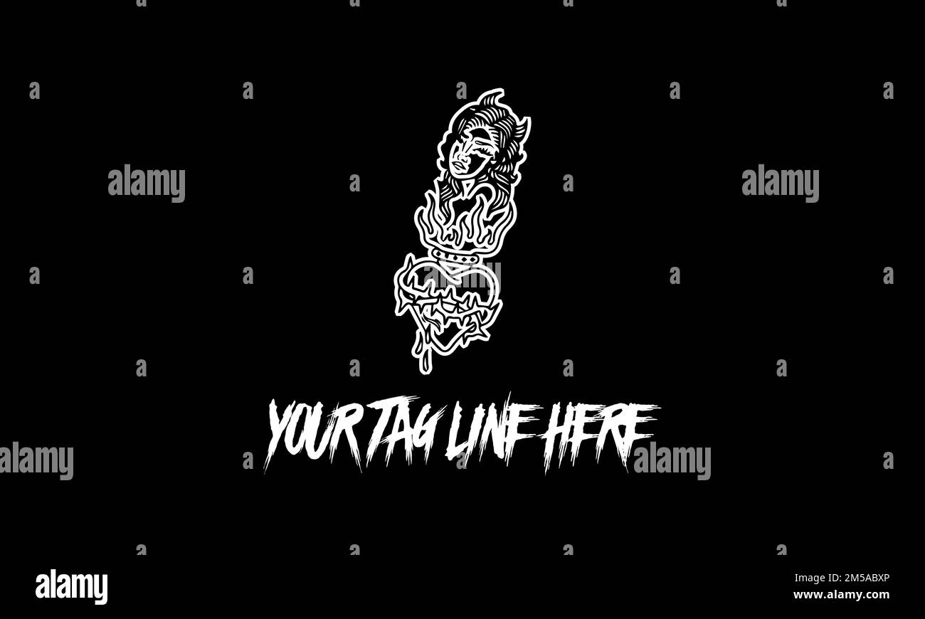 A sad woman icon with tag line isolated on a black background Stock ...