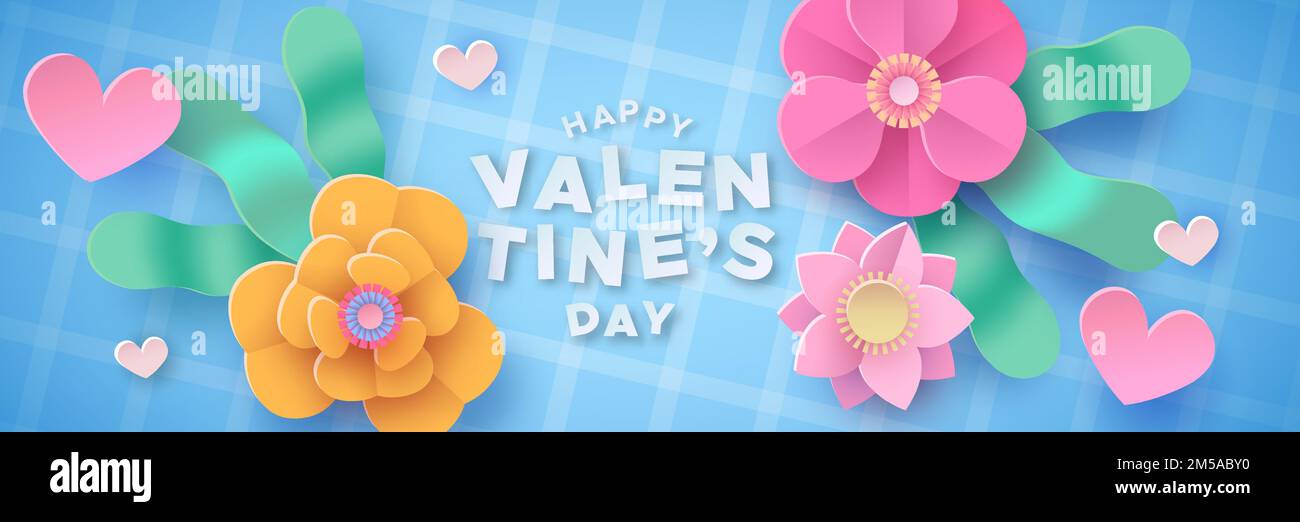Happy Valentine's Day web banner illustration in 3d papercut style ...
