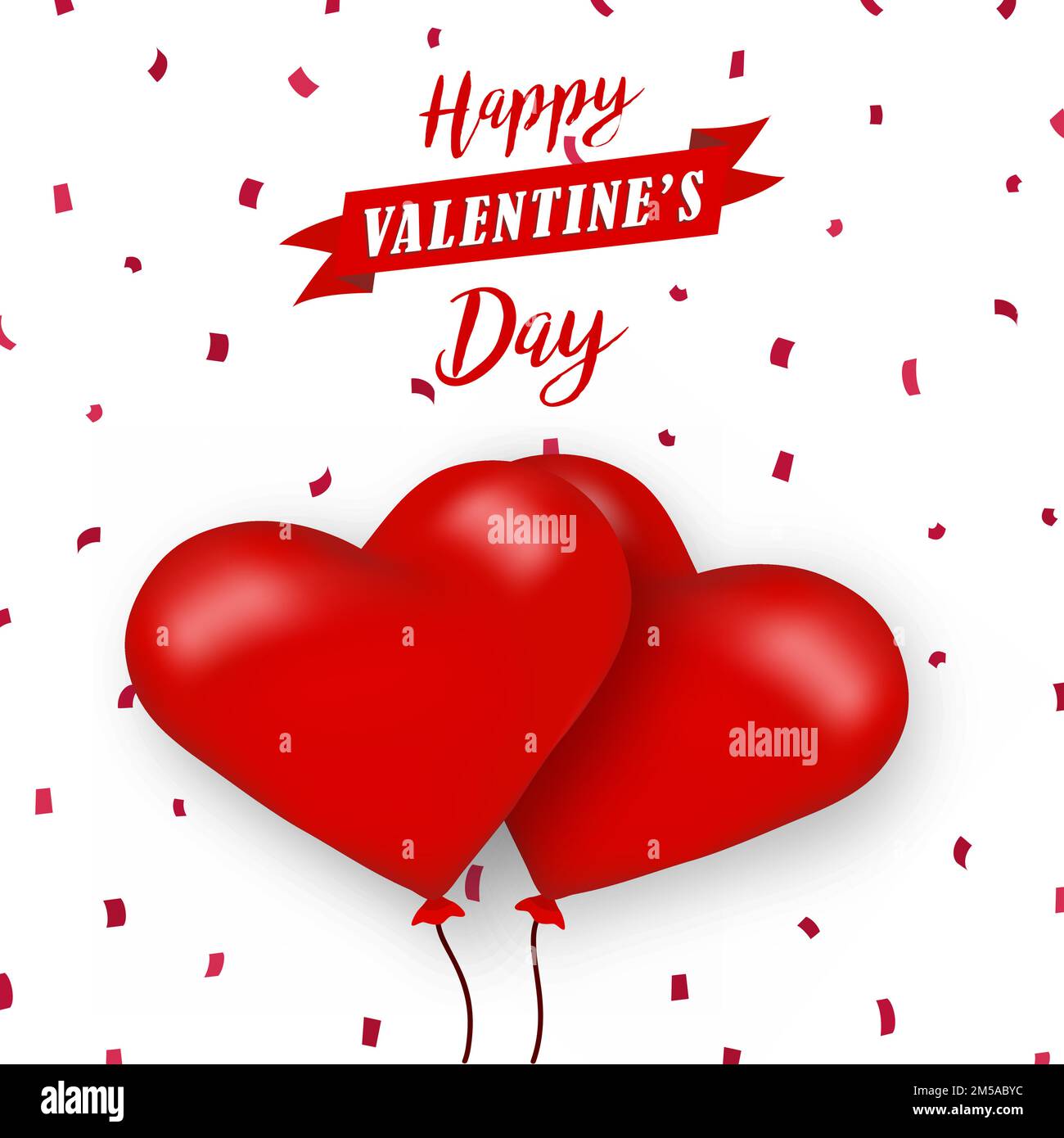 Valentine's Day greeting card illustration. Red heart shape balloon and ...