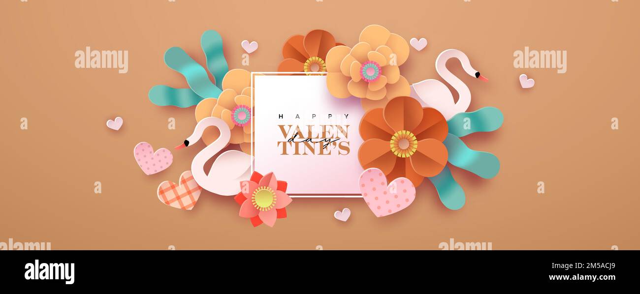 Happy Valentine's Day floral greeting card illustration in realistic 3d ...