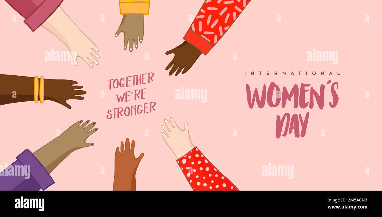 International Women's Day banner illustration of diverse women hands ...