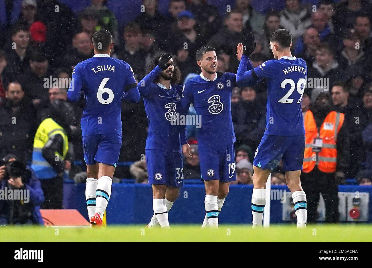 Chelsea's Mason Mount (second right) celebrates scoring their side's ...