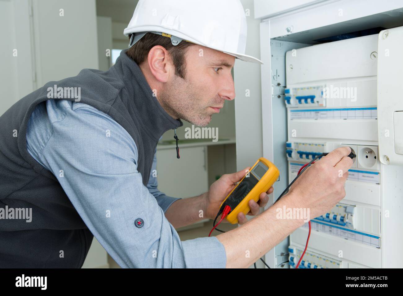 portrait of electrician measuring voltage Stock Photo - Alamy