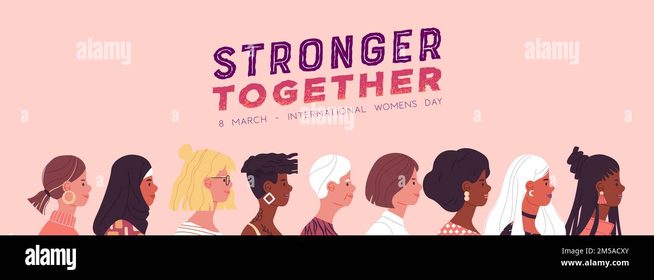 International Women's Day web banner illustration. Diverse women of ...