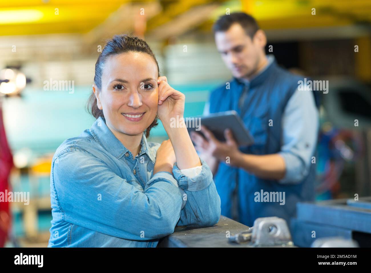 happy female paper mill factory worker Stock Photo - Alamy