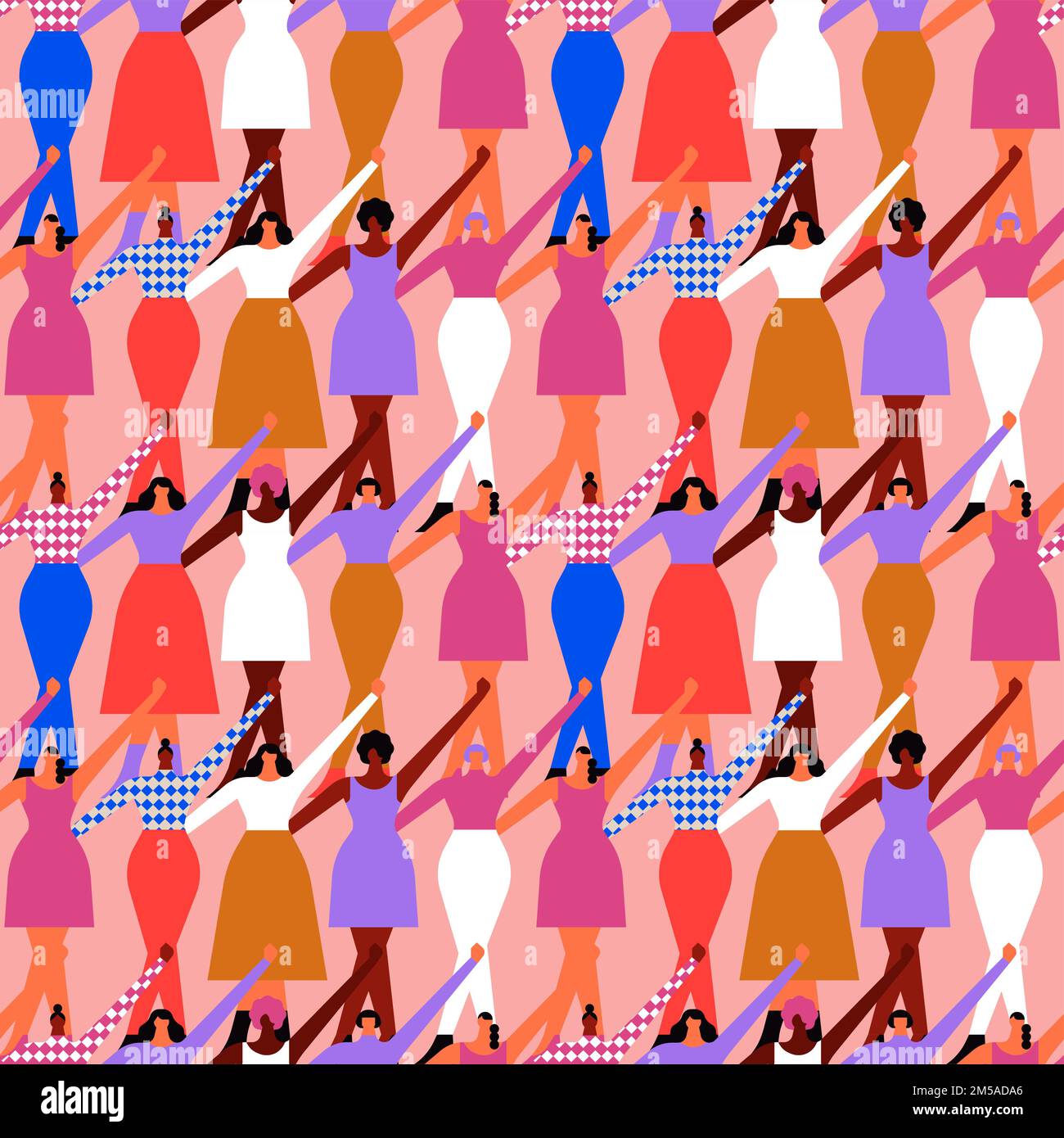 Diverse women together, flat cartoon seamless pattern for women's day ...