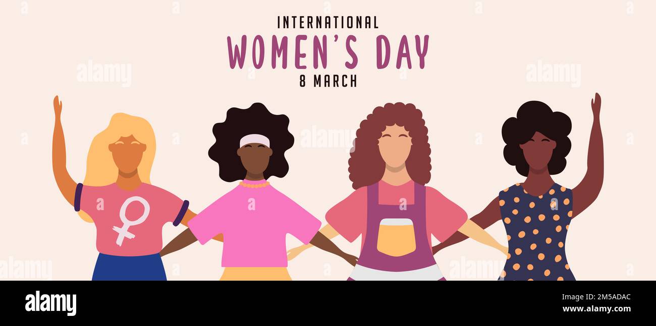 International Women's Day banner illustration of diverse young women ...