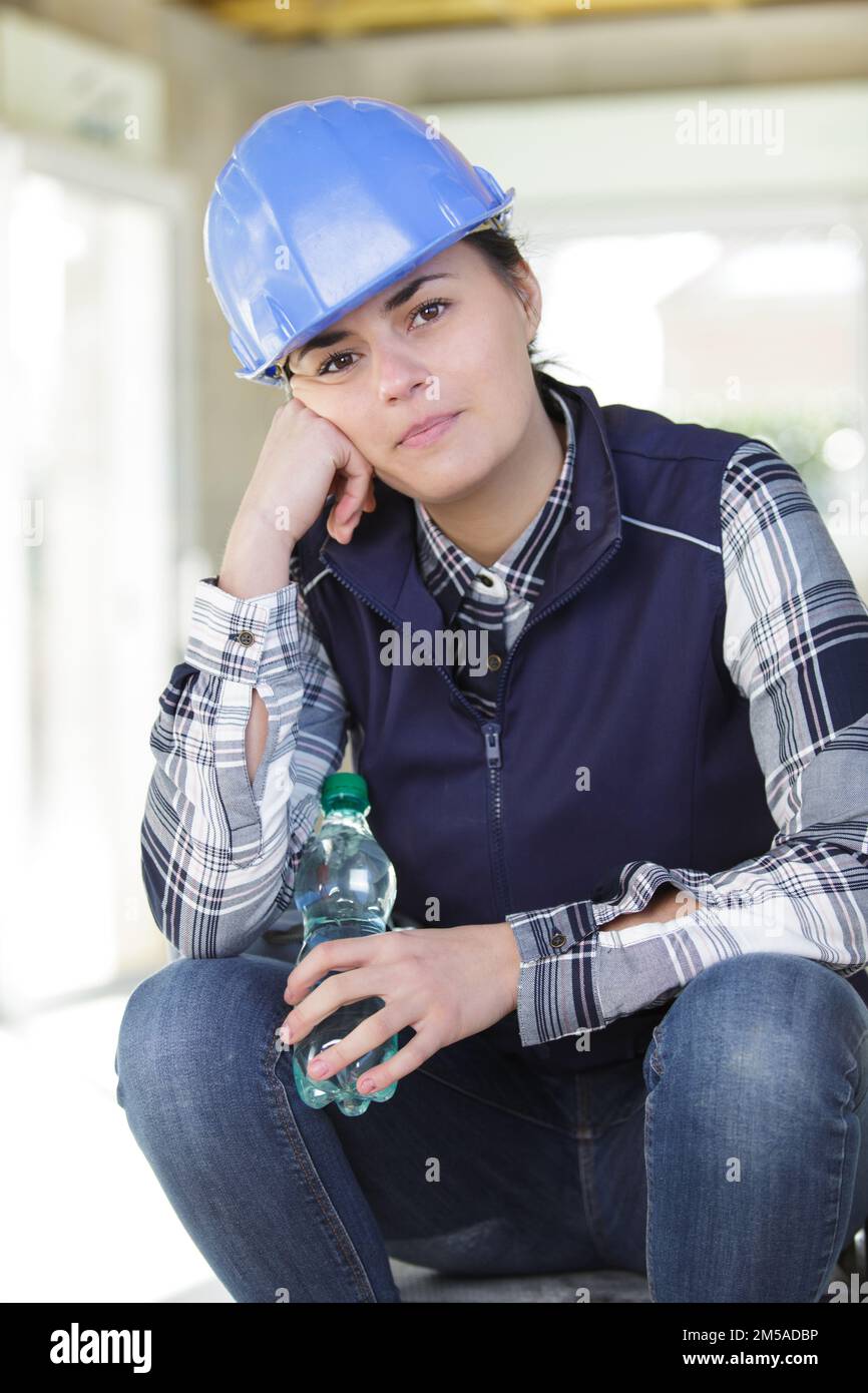 construction worker resting during break Stock Photo - Alamy