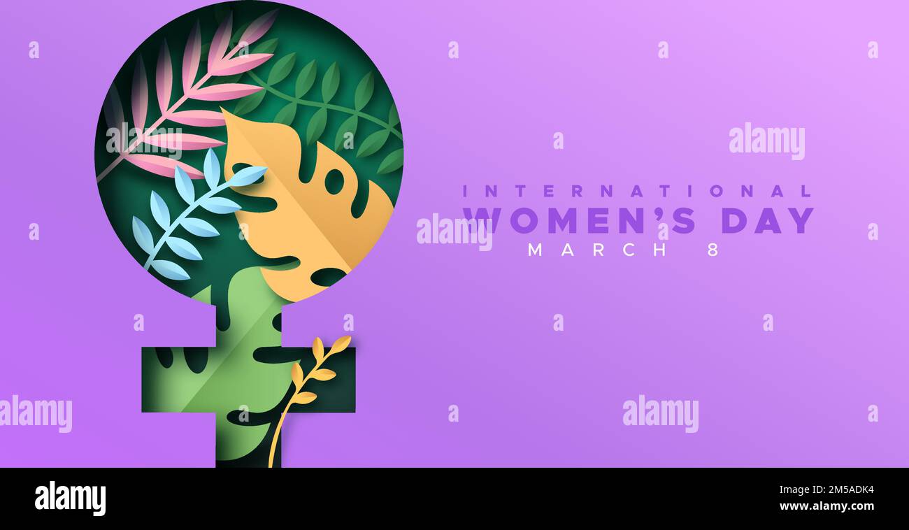 Happy Women Day greeting card illustration. 3D papercut woman symbol ...