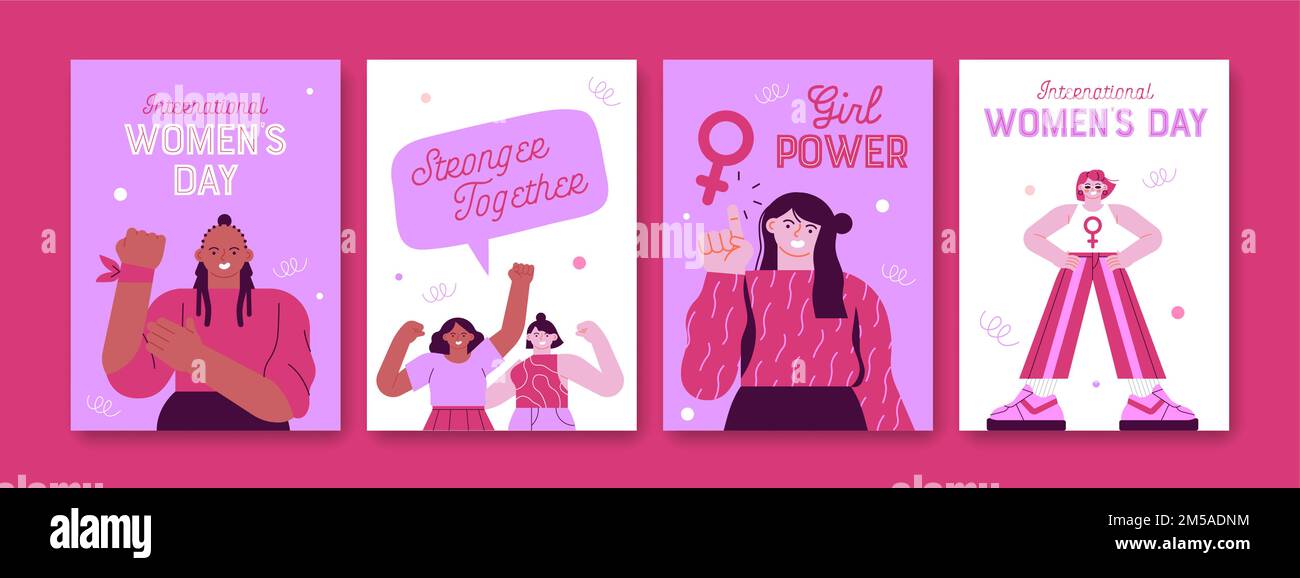 International Women's Day greeting card illustration set of diverse ...