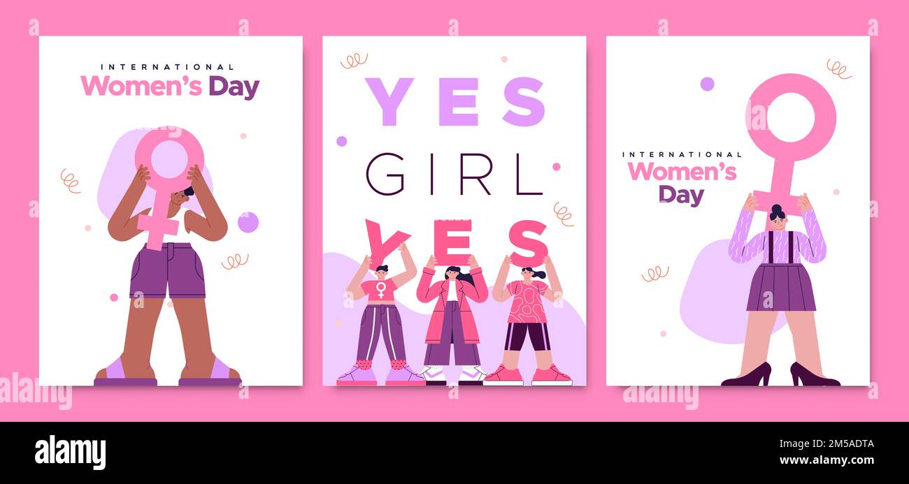 International Women's Day greeting card illustration set of diverse ...