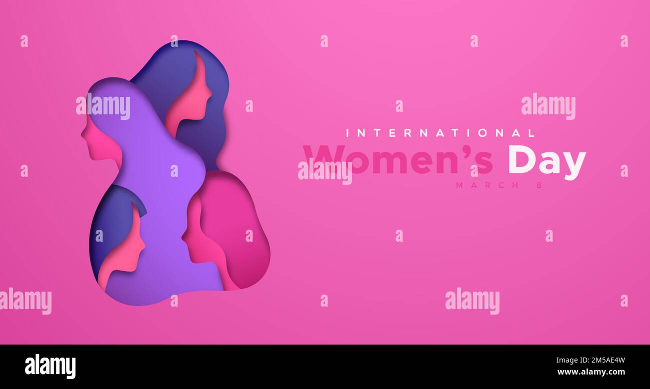 Happy Women Day greeting card illustration of 3D papercut female group ...