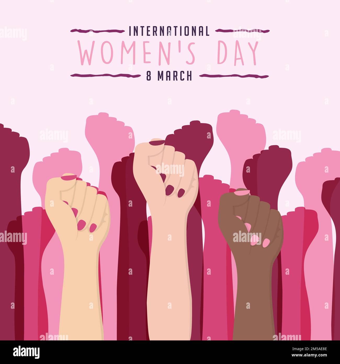 International Women's Day greeting card illustration of diverse pink ...