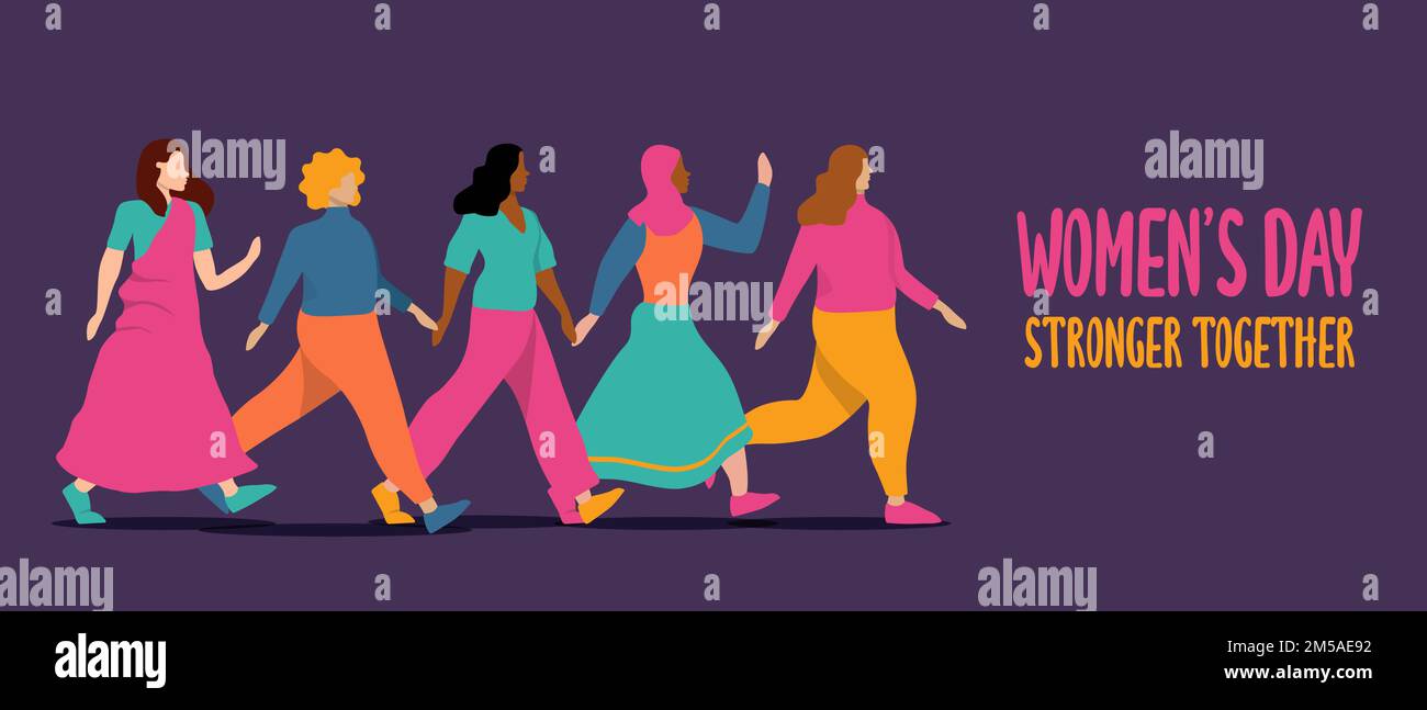 International Women's day banner illustration of diverse women crowd ...