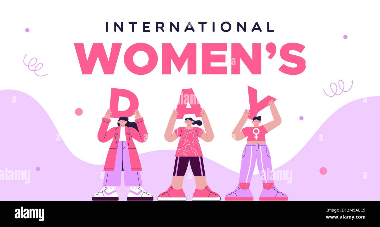 International Women's Day greeting card illustration of diverse young ...
