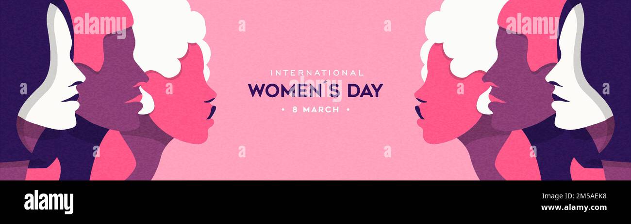 International Women's Day banner illustration of diverse pink women ...