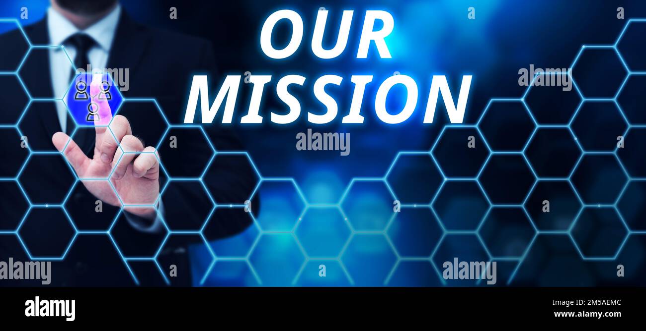 Hand writing sign Our Mission. Word for tasks or schedule we need to ...