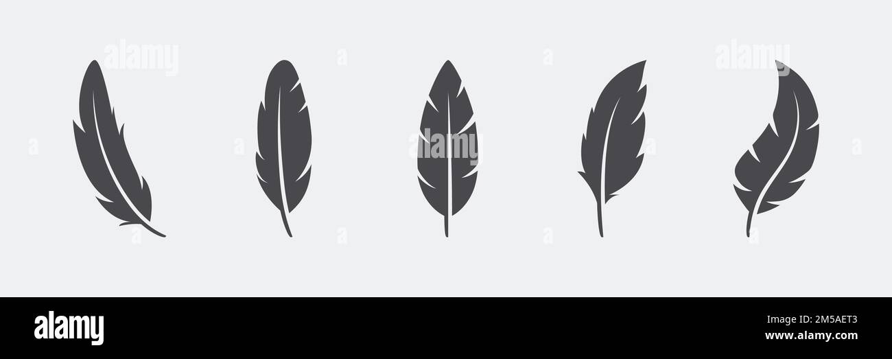 Vector Fluffy Feather Silhouette Icon Set Isolated. Design Template of ...