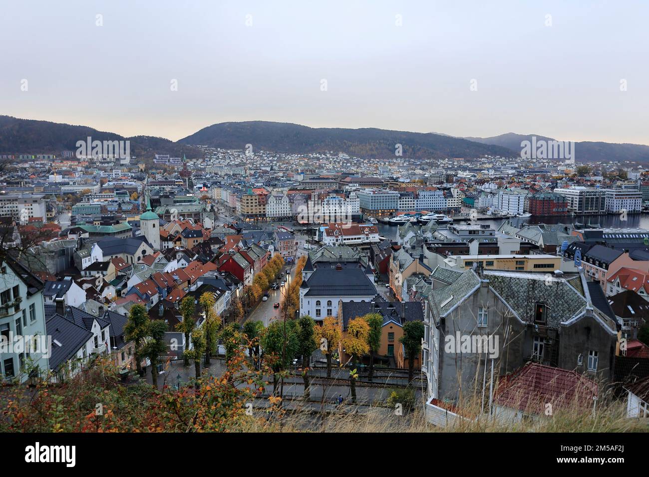 Top view of the city of Bergen in Norway Stock Photo - Alamy