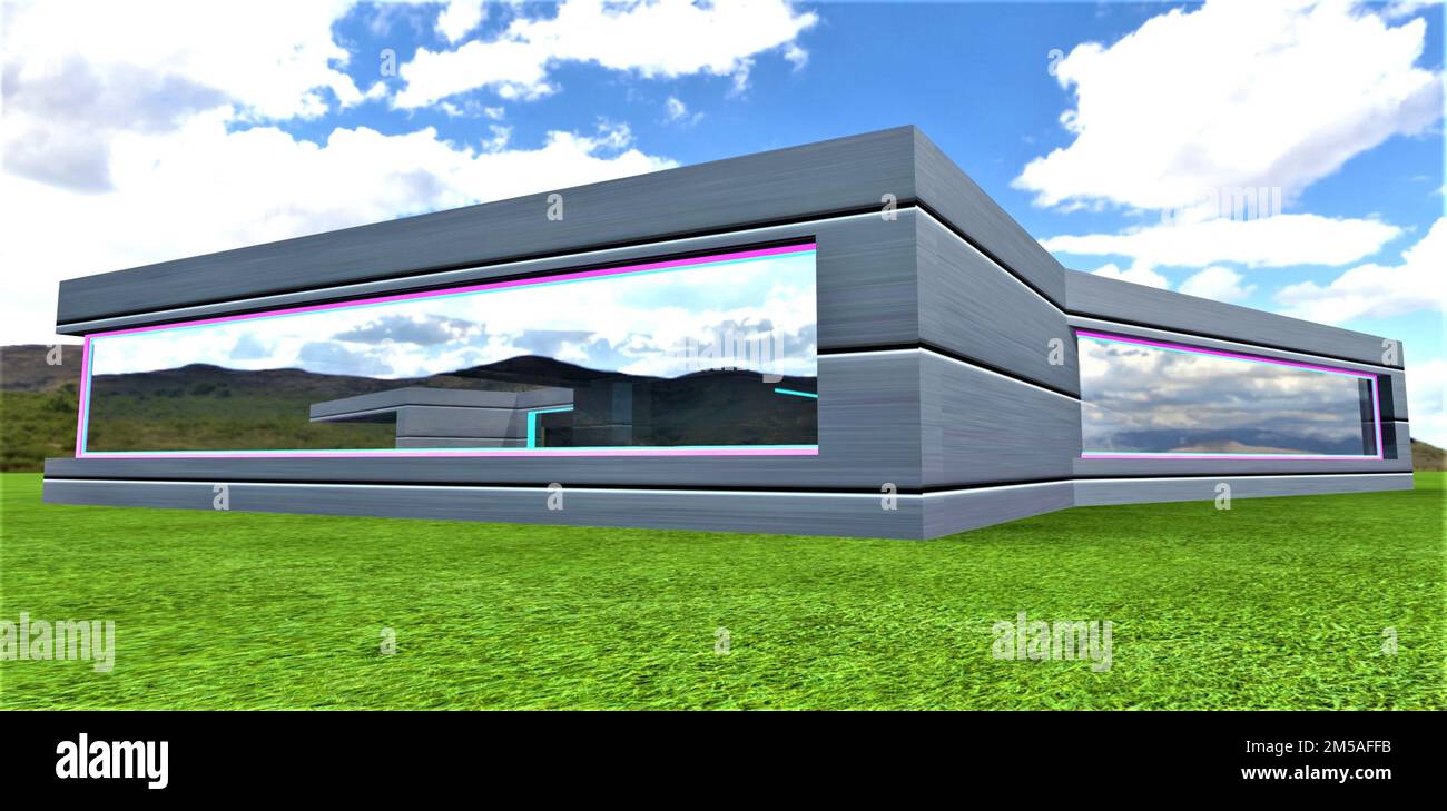 Country house of the future. Hermetic ventilated wall covering. Energy ...