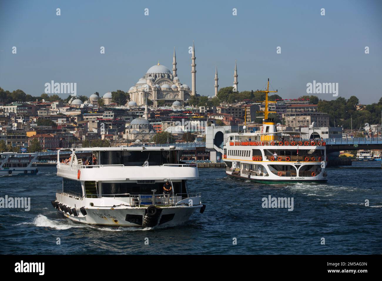 Tourist Boats, Suleymaniye Mosque (background), Lower Golden Horn Bay ...