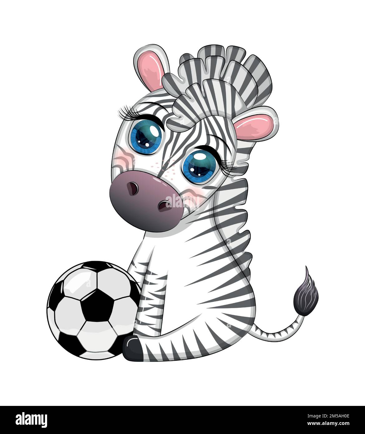 Cute zebra with a soccer ball. Cartoon character, summer sport. Cute ...