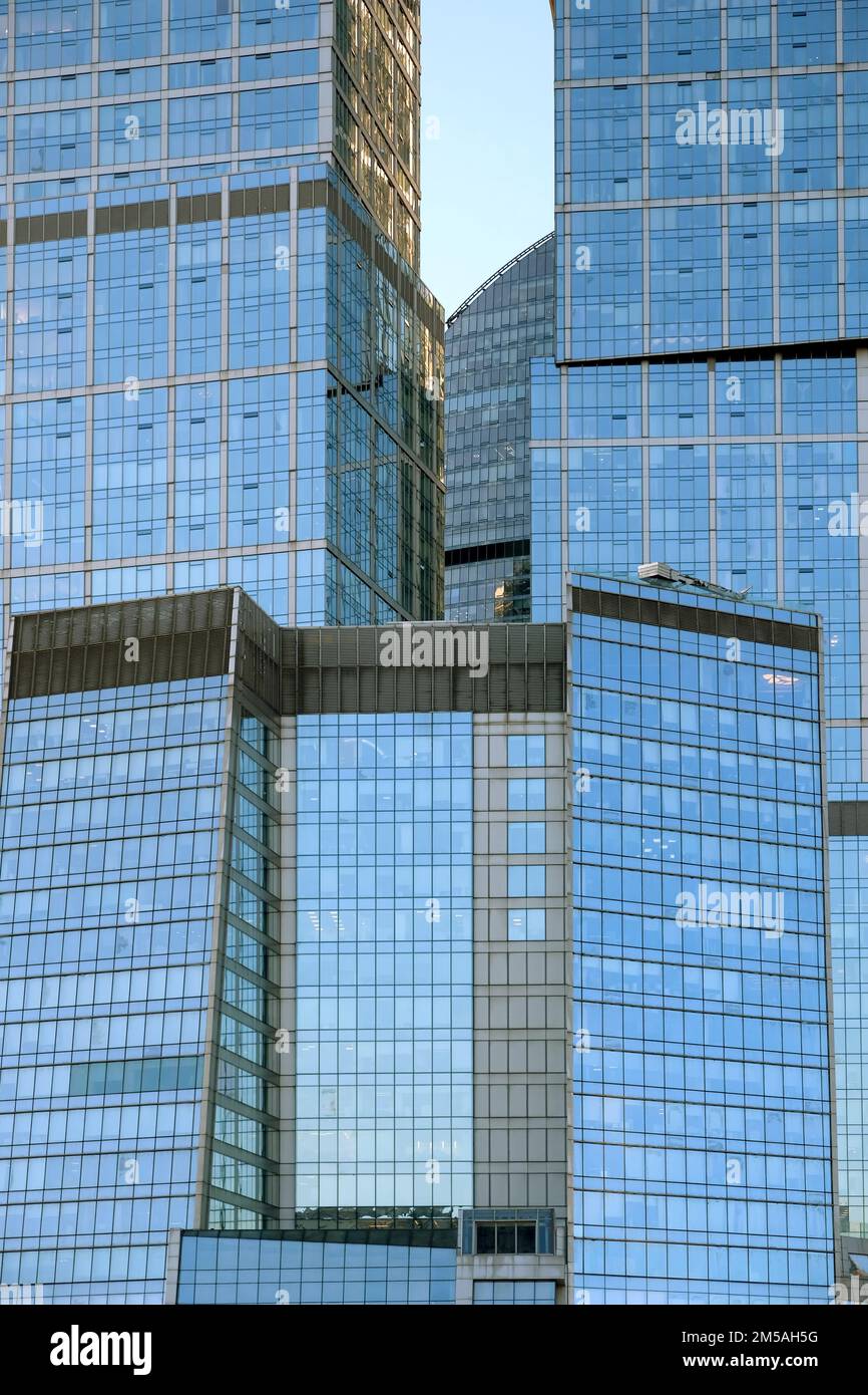 Dense standing high buildings of business area in Moscow City ...