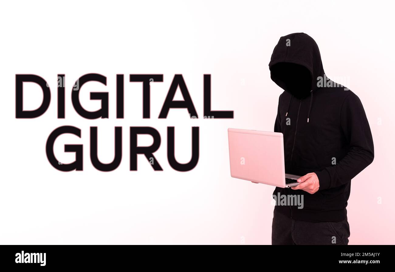 Text caption presenting Digital Guru. Word for teacher and intellectual ...