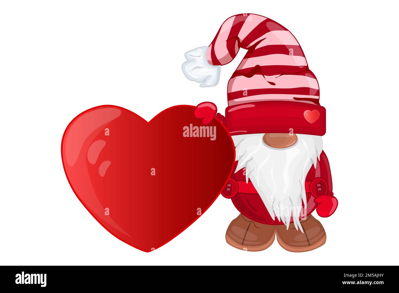 Cute Valentine gnome with heart on white background. Happy Valentines ...