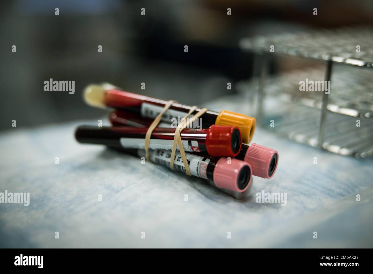 Vials of blood are set aside for processing during a blood drive on ...