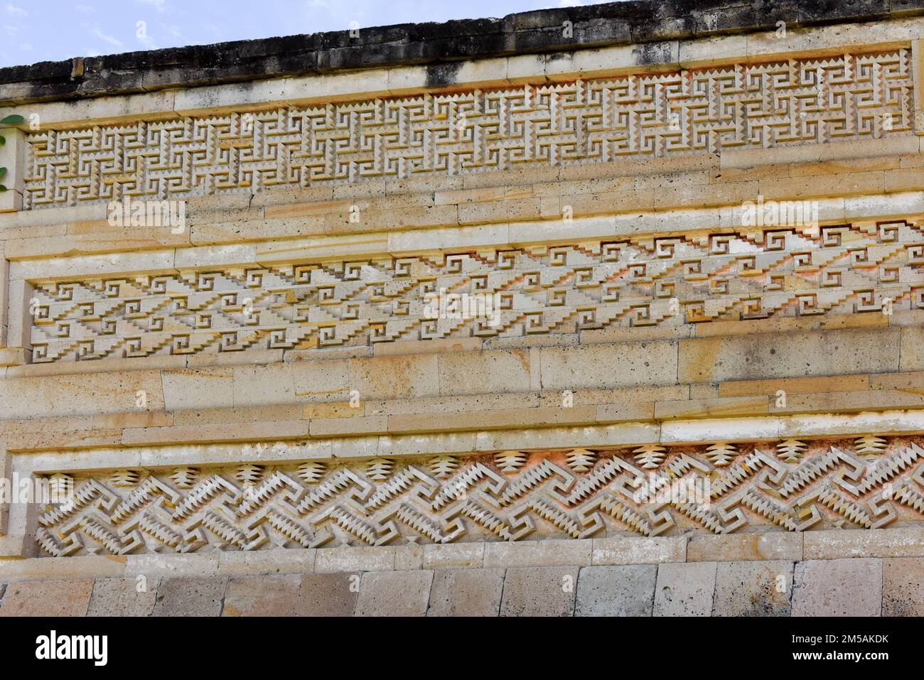 Intricate mosaic fretwork, Archeological Zone of Mitla, Columns Group ...