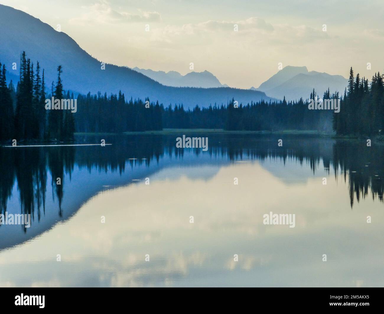 A beautiful view of a reflective lake surrounded by trees during ...